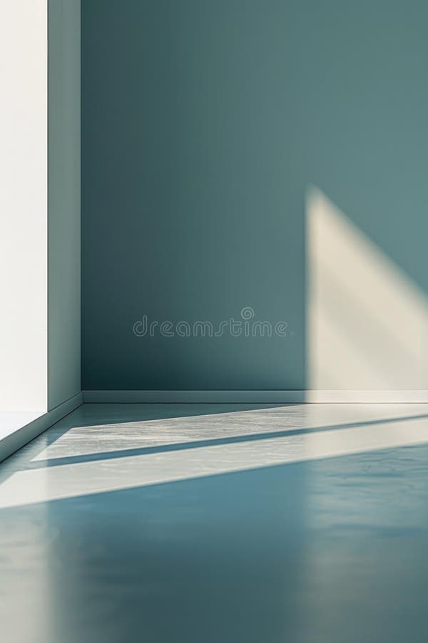 Simple Interior Design Concept with White Floor and Blue Accent Wall ...