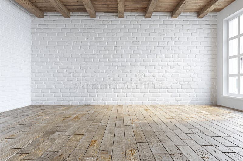 Simple Interior Design Featuring a Brick Wall and Wooden Floor in an ...