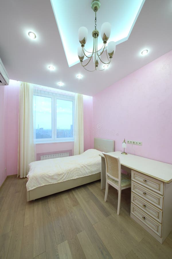 Simple Interior Room with Pink Walls for Stock Image - Image of parquet ...