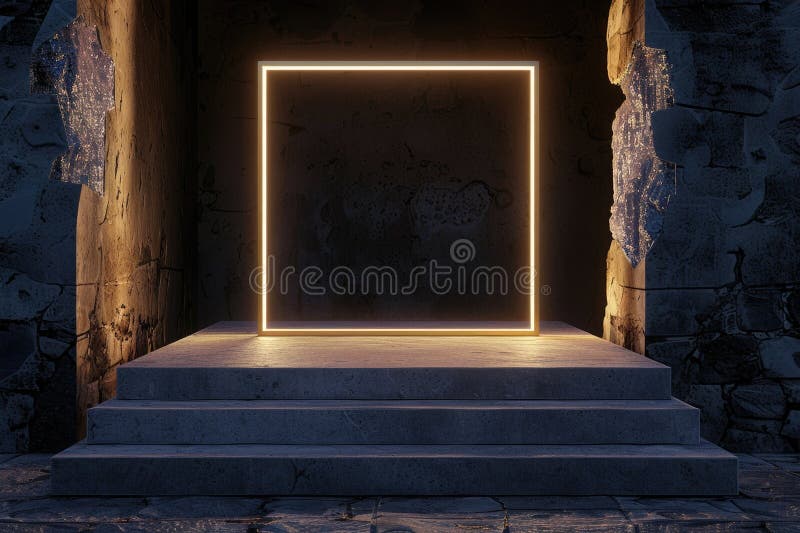 A Simple Interior Scene with a Room, Stairs, and a Single Light Source ...