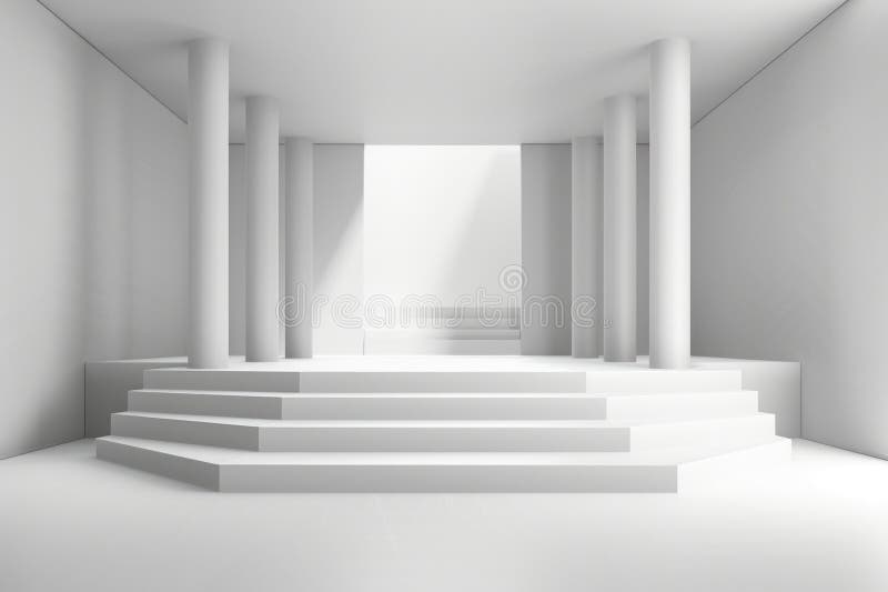 A Simple Interior Space with White Steps and Columns Stock Photo ...