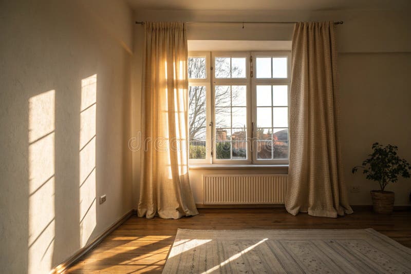 Simple Interior with Warm Sunlight through Window Stock Illustration ...