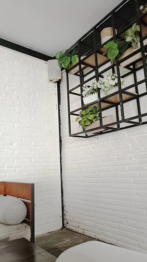 Simple Interior with White Wall and Flowers Rack Stock Image - Image of ...