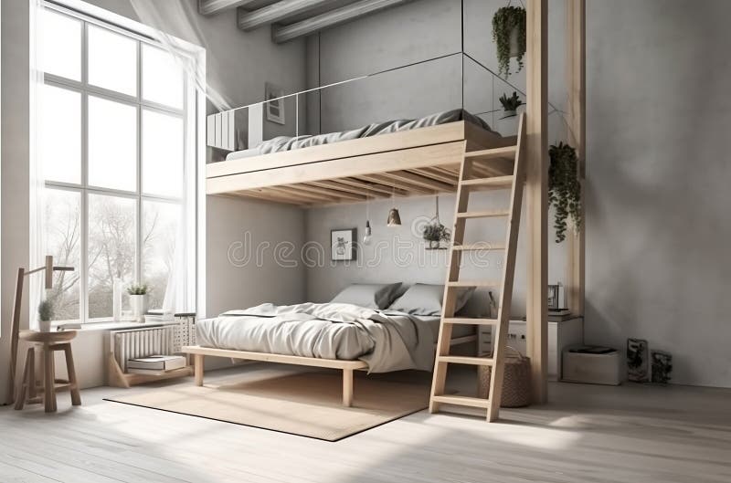 A Simple and Inviting Loft Bedroom Model. AI Generative Stock ...