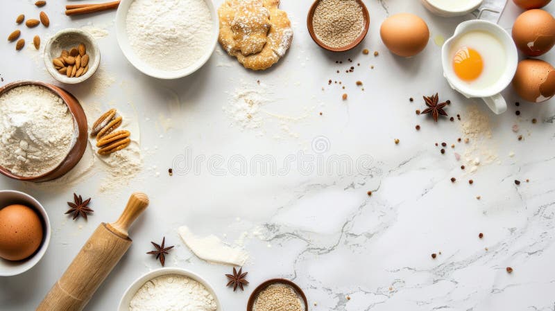 Fresh Baking Essentials. Empty Space Baking Background with Bakery ...