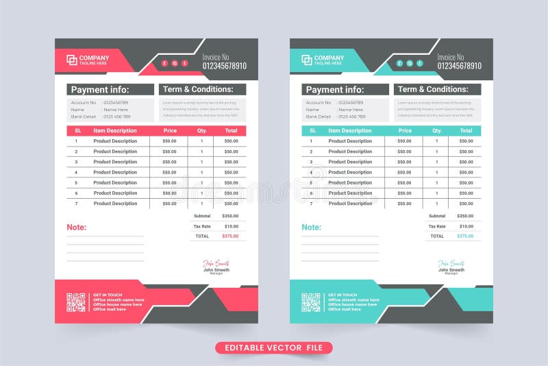 Simple Invoice Template Vector with Abstract Shapes and Product Price ...
