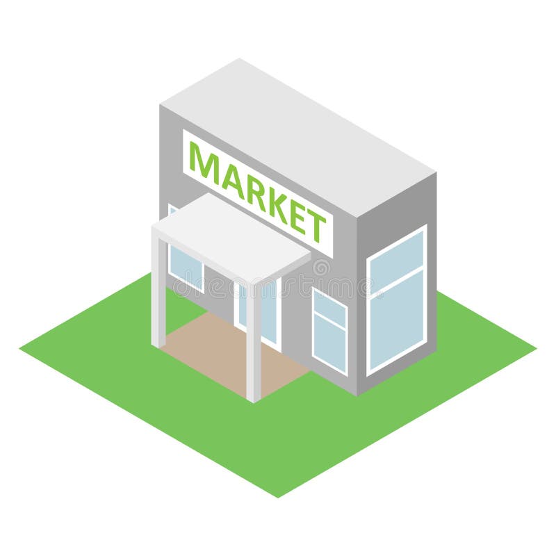 Simple Isometric City Element. Vector Isometric Market on Green Stock ... Simple Isometric City Element. Vector Isometric Market on Green Stock ...
