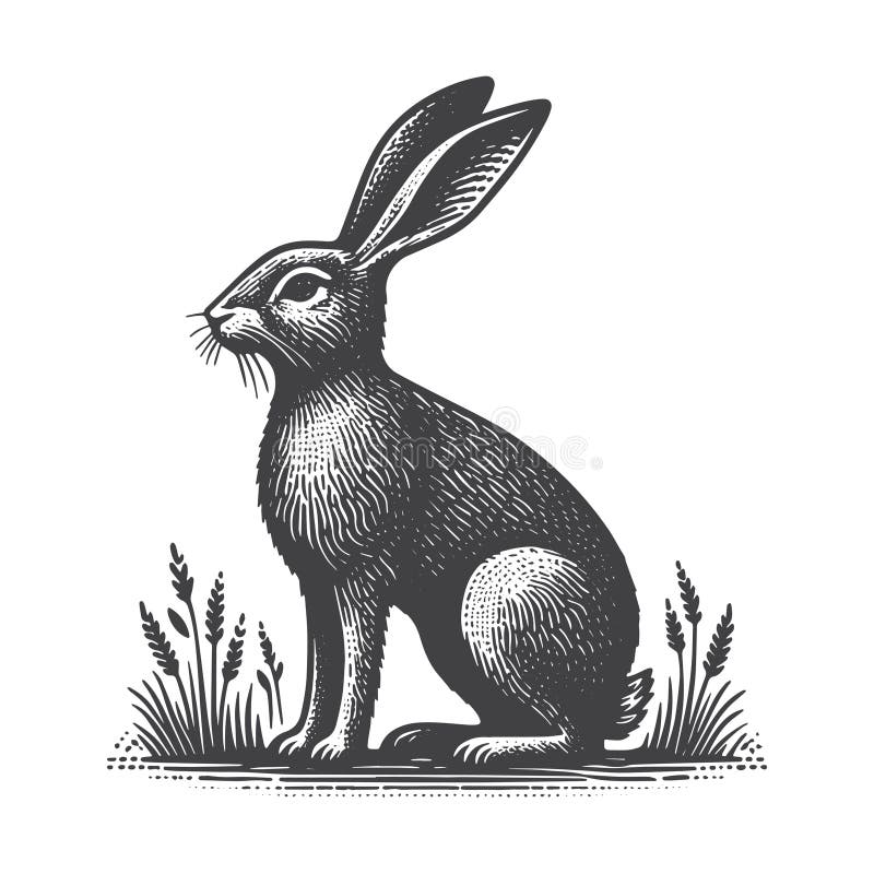 Vintage Jackrabbit Sitting Vector Icon Illustration. Stock Vector ...