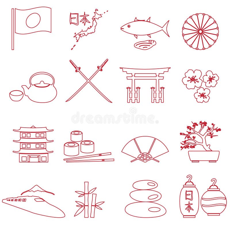 Simple Japan Theme Outline Icons Set Eps10 Stock Vector - Illustration ...