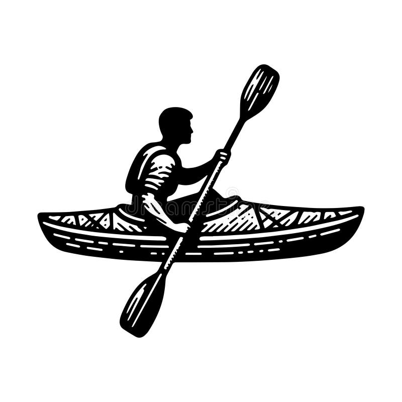 Kayaker Vector Design for Vintage Logo and Retro Illustration. Stock ...
