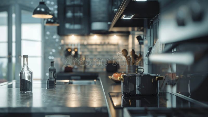 A Simple Kitchen Counter Setup with a Bottle of Wine Stock Illustration ...