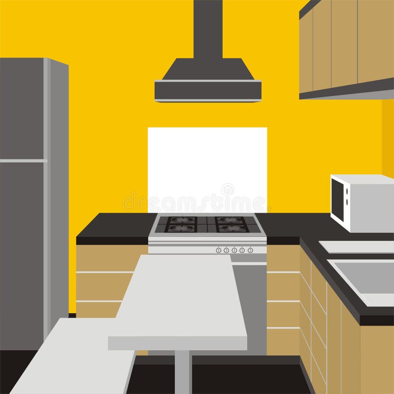 Simple kitchen interior stock vector. Illustration of refrigerator ...