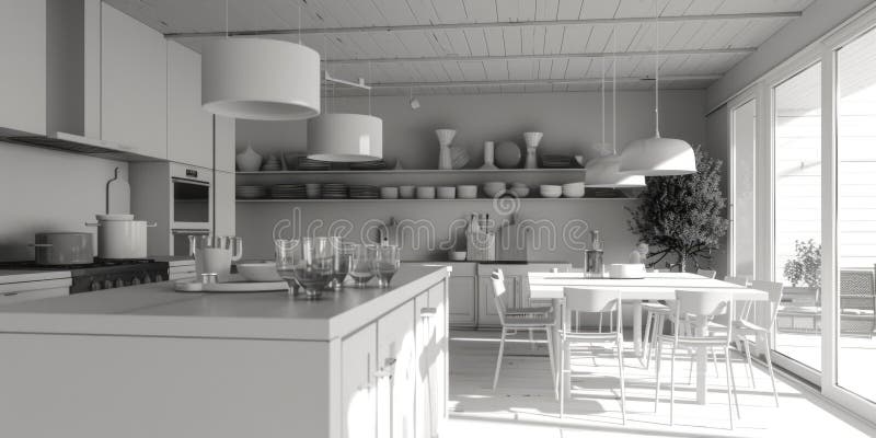 A Simple Kitchen Scene in Monochrome Tones Stock Image - Image of ...