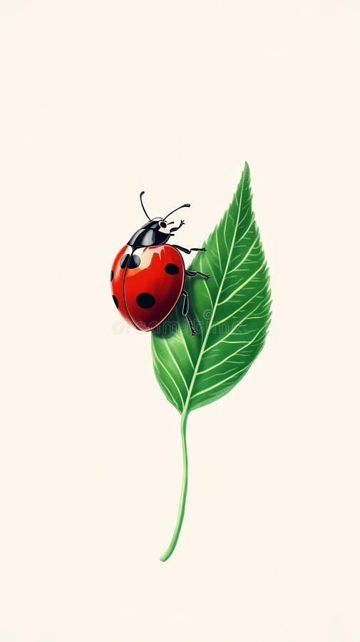A Simple Ladybug Illustration on a Single Green Leaf with a White Stock ...