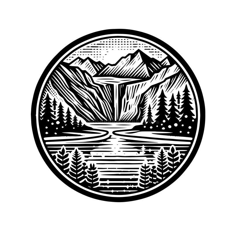 Lake and Mountain Vector Design for Vintage Logo and Retro Illustration ...