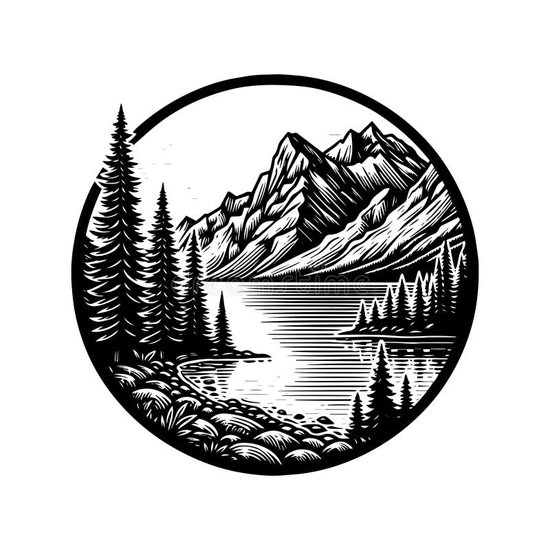 Simple Lake and Mountain Vintage Logo Retro Illustration Design. Stock ...