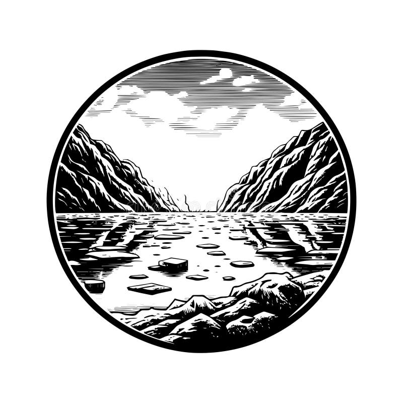 Lake and Mountain Vector Design – Vintage Logo Retro Illustration ...