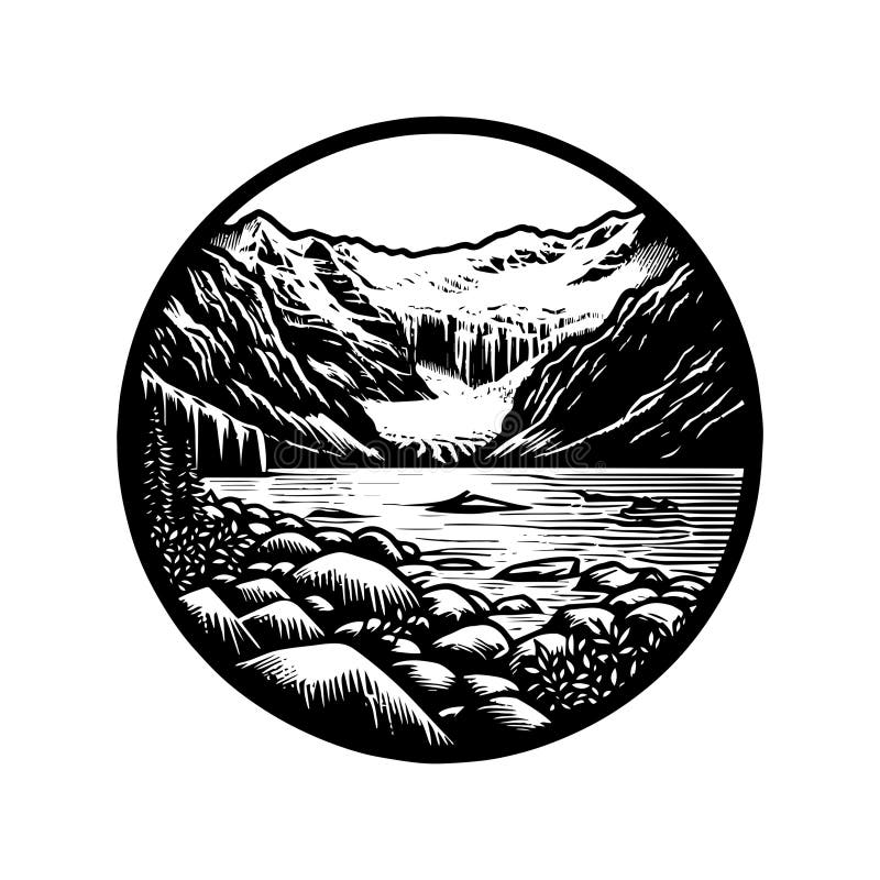 Lake and Mountain Vector Design – Vintage Logo Retro Illustration ...