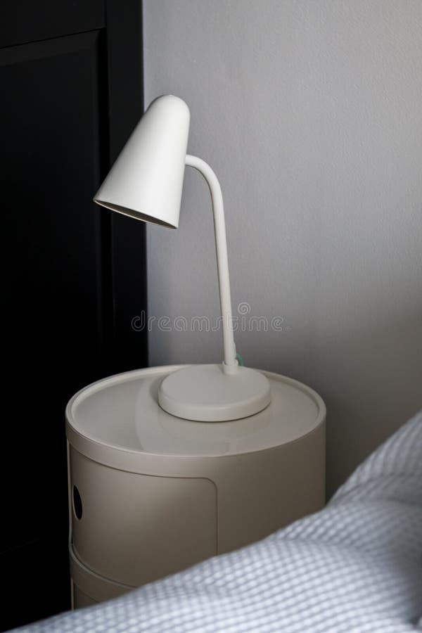 Simple Lamp on Bedside Table Stock Photo - Image of comfortable ...