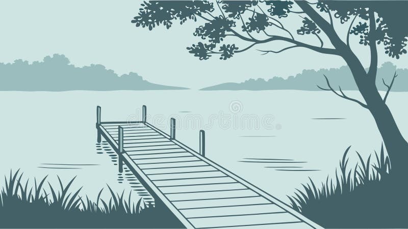 Simple Landscape with Lake and Dock Nature Vector, Vector Design ...