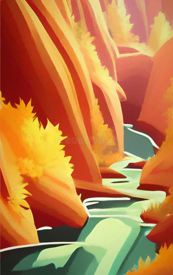 Simple Landscape with River - Abstract Digital Art Stock Illustration ...