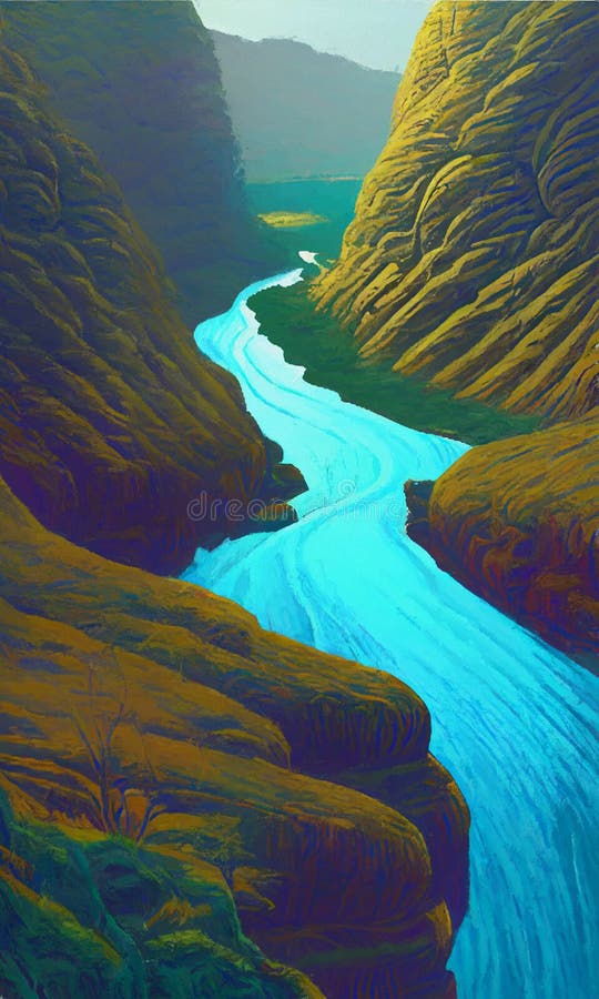 Simple Landscape with River - Abstract Digital Art Stock Illustration ...