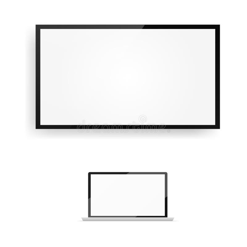 Simple Laptop with Blank Screen and Modern Clear TV LCD Stock ...