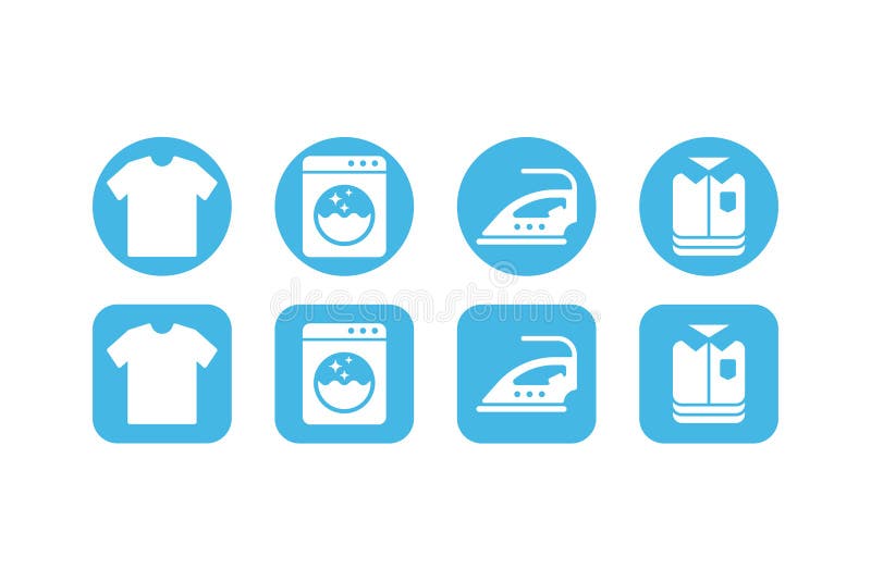 Simple Laundry Icon Set in Blue Color. Clothes, Washing Machine ...