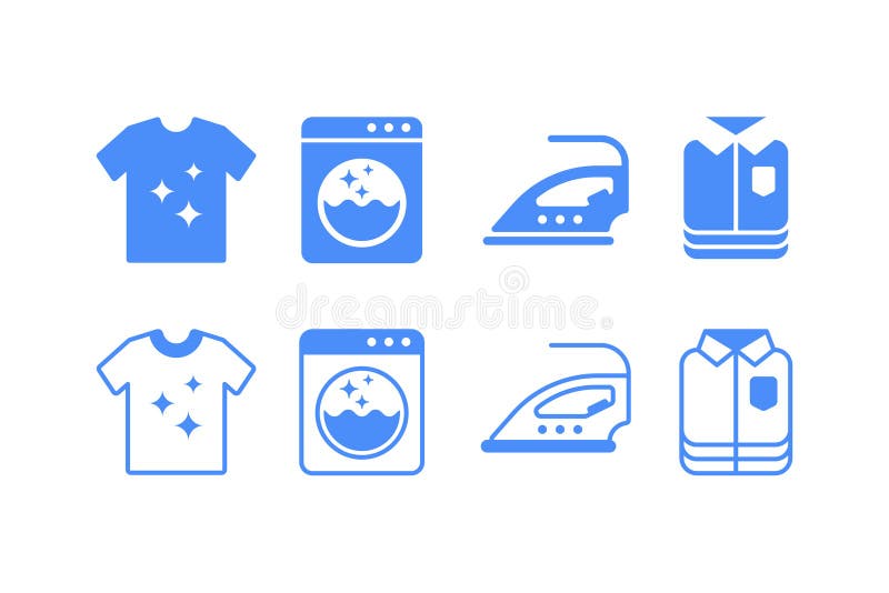 Simple Laundry Icon Set. Clothes, Washing Machine, Ironing, and Folded ...