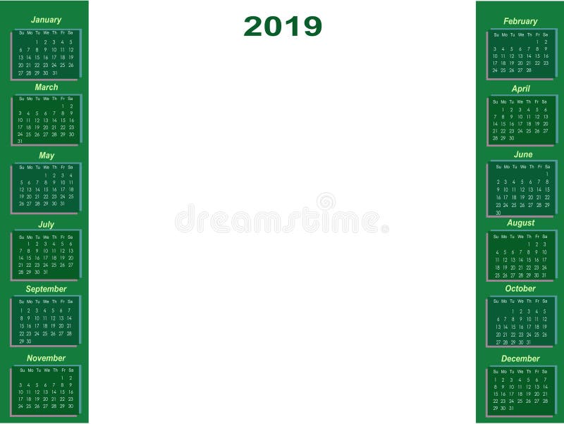 Vector Green Calendar 2019 from Both Sides Stock Vector - Illustration ...