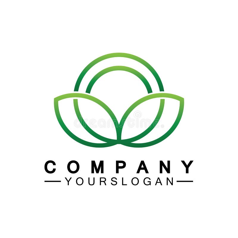 Simple Leaf Logo Inside Circle with Minimal Line Art Design Style Stock ...