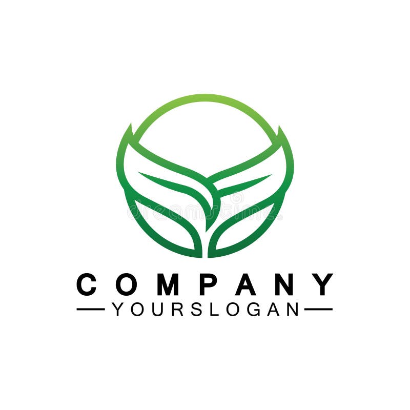 Simple Leaf Logo Inside Circle with Minimal Line Art Design Style Stock ...