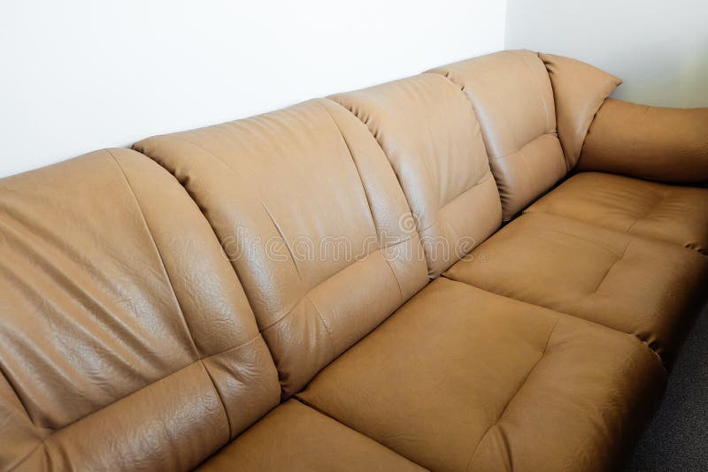 Simple Leather Brown Soft Sofa Stock Image - Image of leather ...