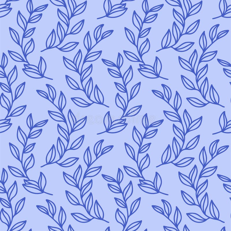 Simple Leaves Pattern Blue Outline on Light Blue Background ...