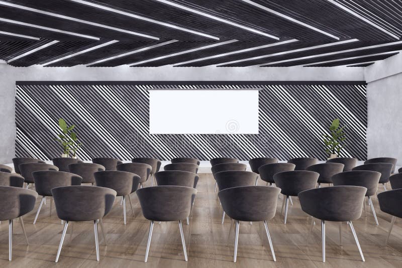 Simple Lecture Hall Interior with Empty Mock Up Banner Screen. Modern ...