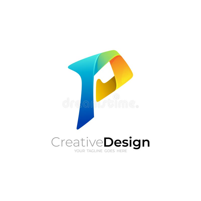 Simple Letter P Logo with 3d Colorful , P Stock Vector - Illustration ...