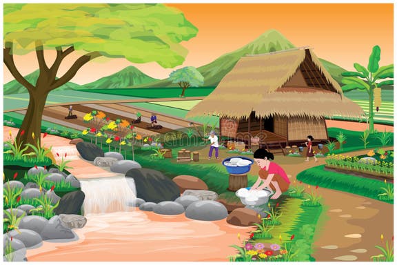 The Simple Life of the Rural People Vector Design Stock Illustration ...