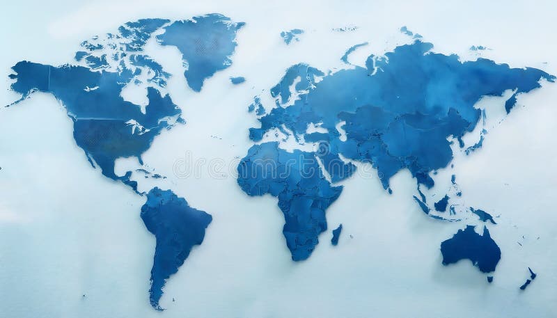Simple Light Blue World Map on a Textured White Background Stock ...