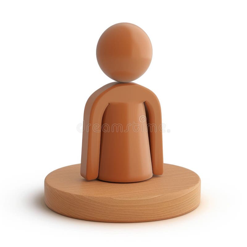 Brown 3D Person Icon on Wooden Base: Simple User Profile Symbol Stock ...