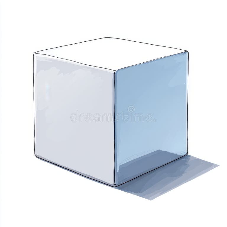 Simple Light Grey Cube Illustration with Blue Shade and Shadow Stock ...