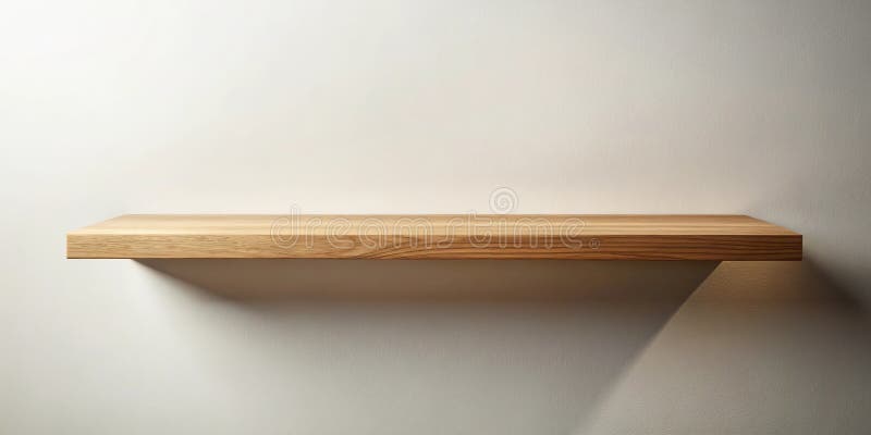 Simple Light Oak Floating Shelf on Neutral Wall. Generative AI Stock ...