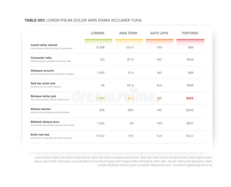 Simple Light White Stylized Data Table Layout Template Stock Vector ...