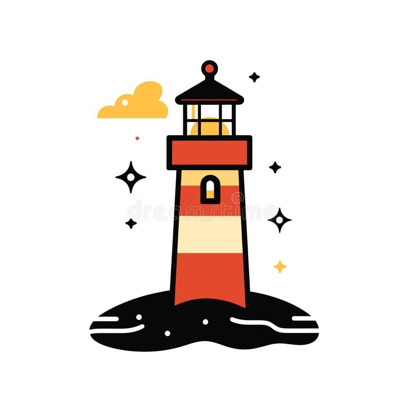 Simple Lighthouse with a Starry Sky Above Vector Stock Illustration - Illustration of seascape ...
