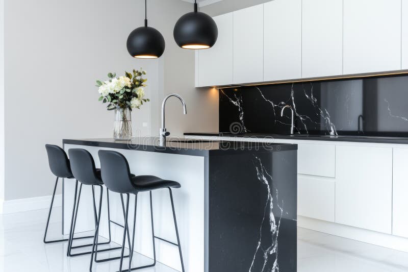 Simple Lighting Design, in a Spacious Modern Kitchen, Sleek Led Pendant ...