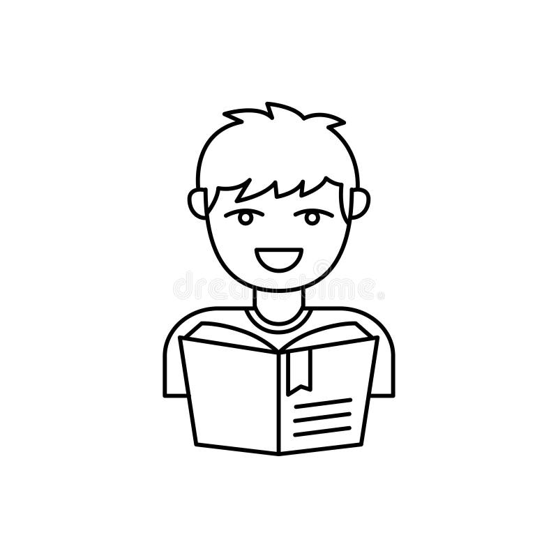 Simple Line Art of Boy Reading a Book Vector Illustration Stock Vector ...