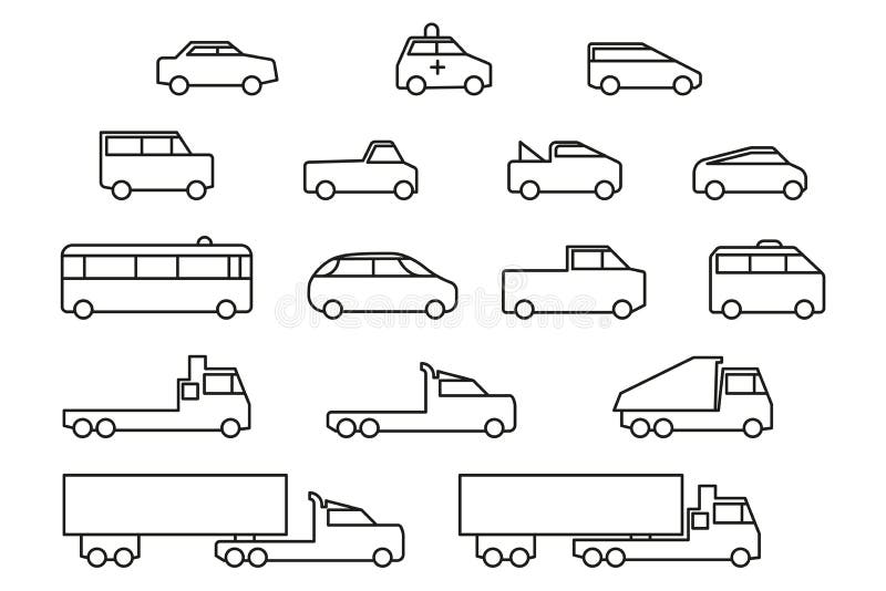 Simple Line Art Car Icons Set. Universal To Use in Web and Mobile UI ...