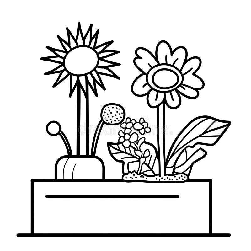 Simple Line Art Drawing of Flowers in a Pot Stock Illustration ...