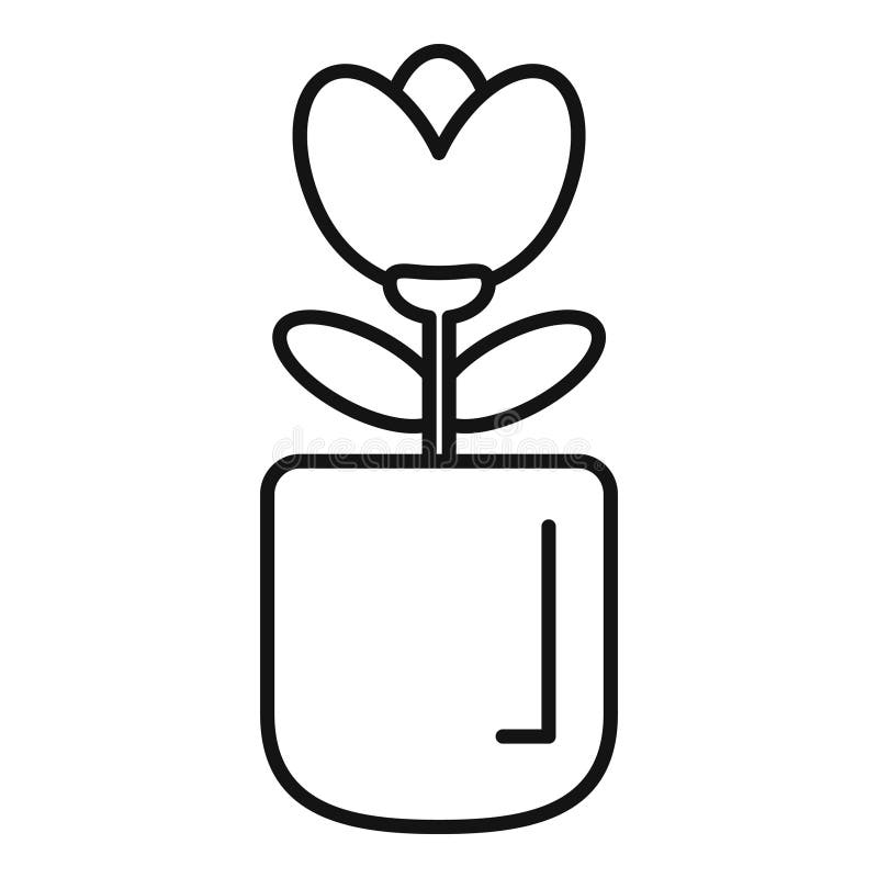 Simple Line Art of a Flower Growing Inside of a Pot Stock Vector ...