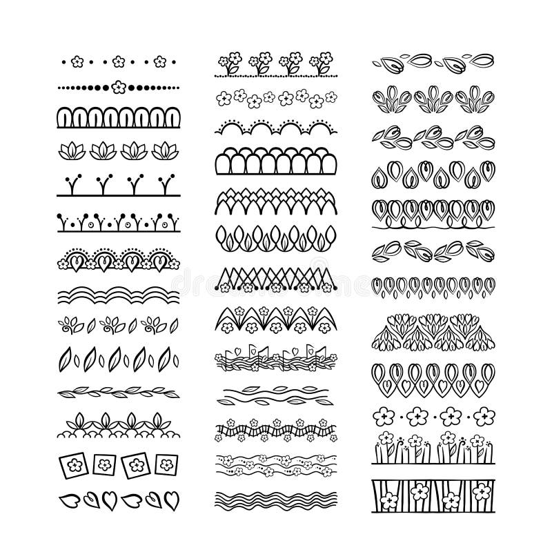 Simple Line Art Flower Pattern Brushes Set Stock Vector - Illustration ...