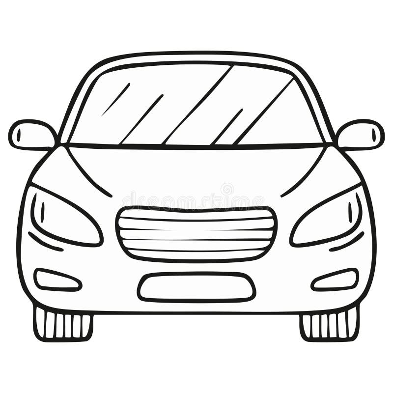 Simple Line Art Front View of a Modern Passenger Car Illustration Stock ...